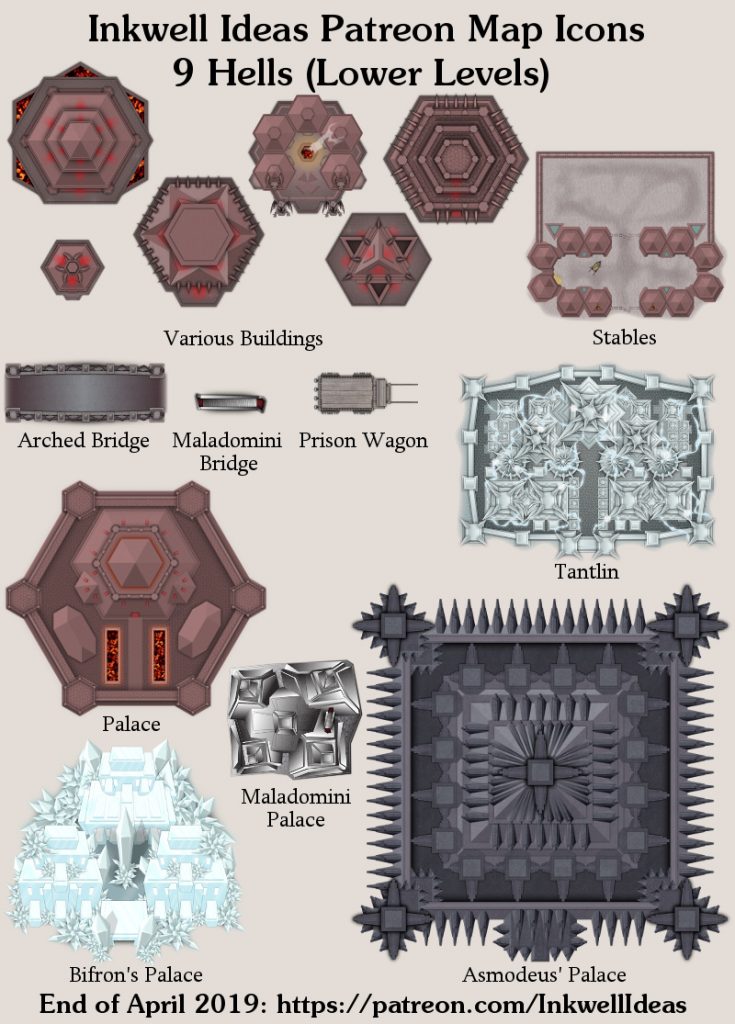 9 Hells (Lower Levels) Top-Down City Icons Preview – Inkwell Ideas