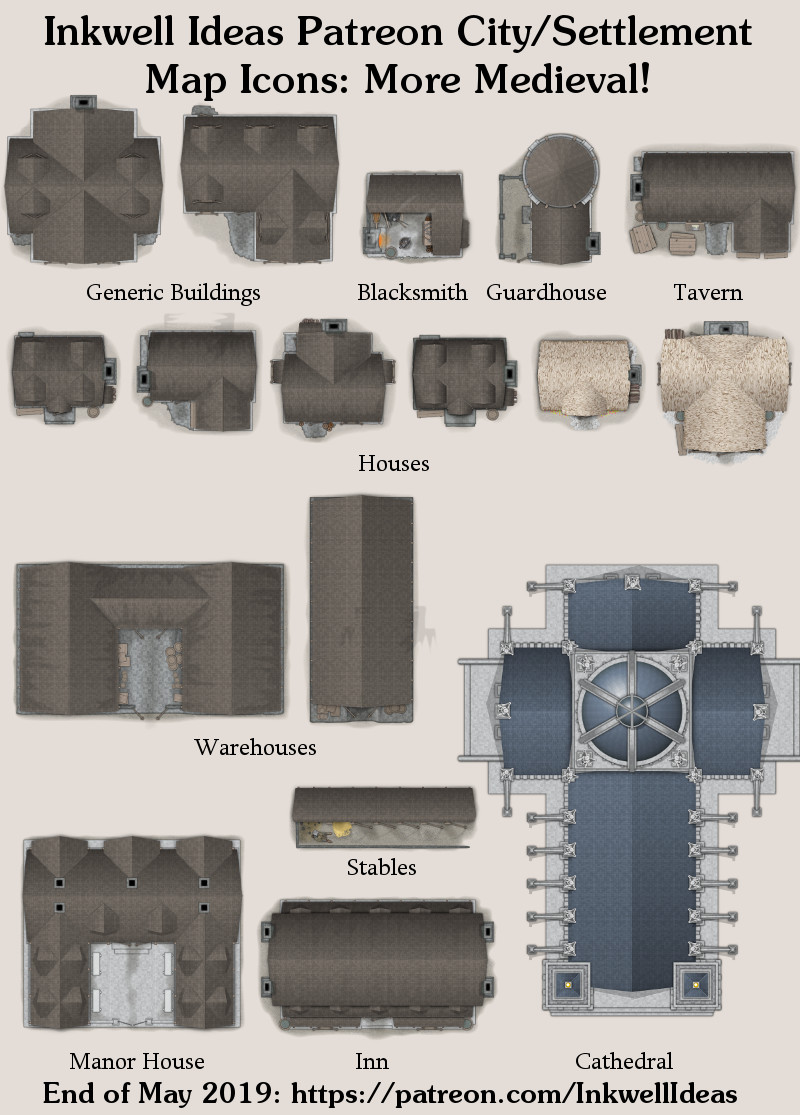 Patreon Medieval Top-Down City Icons Previes – Inkwell Ideas