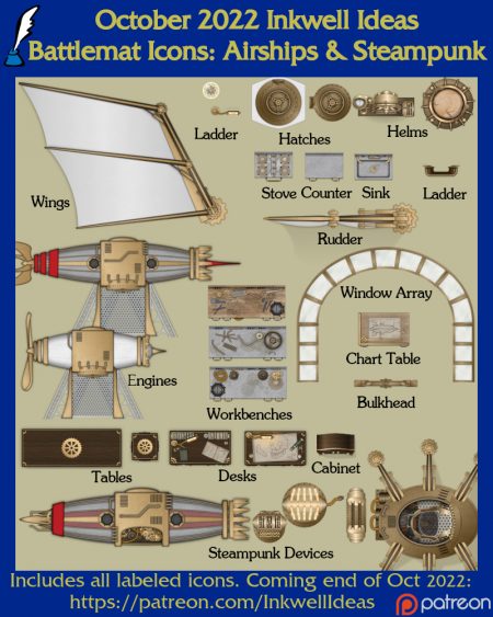 More Steampunk & Airships Map Icons Previews – Inkwell Ideas