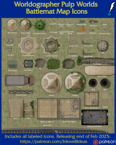 Pulp Worlds Patreon Map Icon Previews – Inkwell Ideas