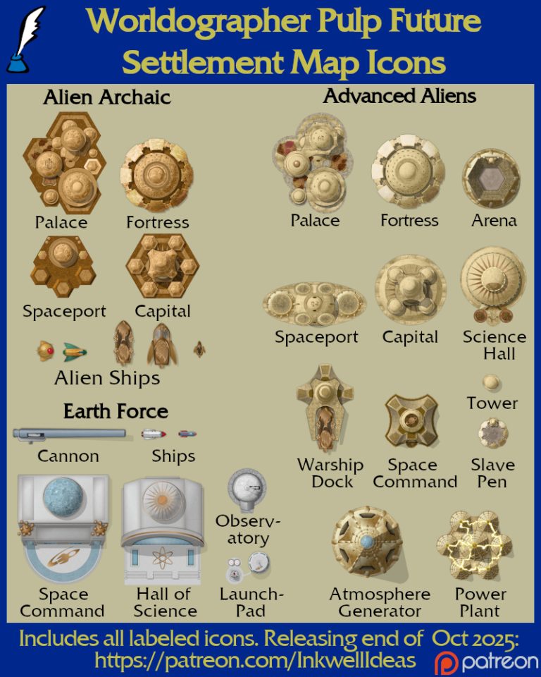 Pulp Future Settlement Map Icons Preview – Inkwell Ideas