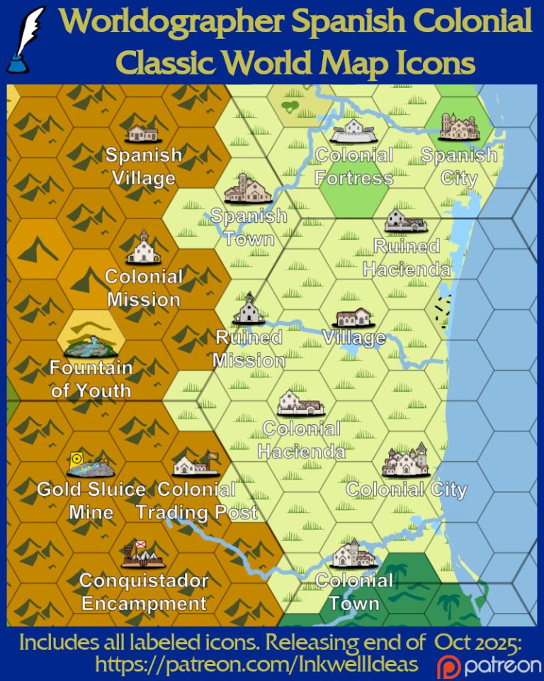 Spanish Colonial Region Map Icon Previews – Inkwell Ideas