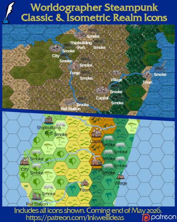 Steampunk Classic & Isometric World/Kingdom Map Icons Preview – Inkwell ...